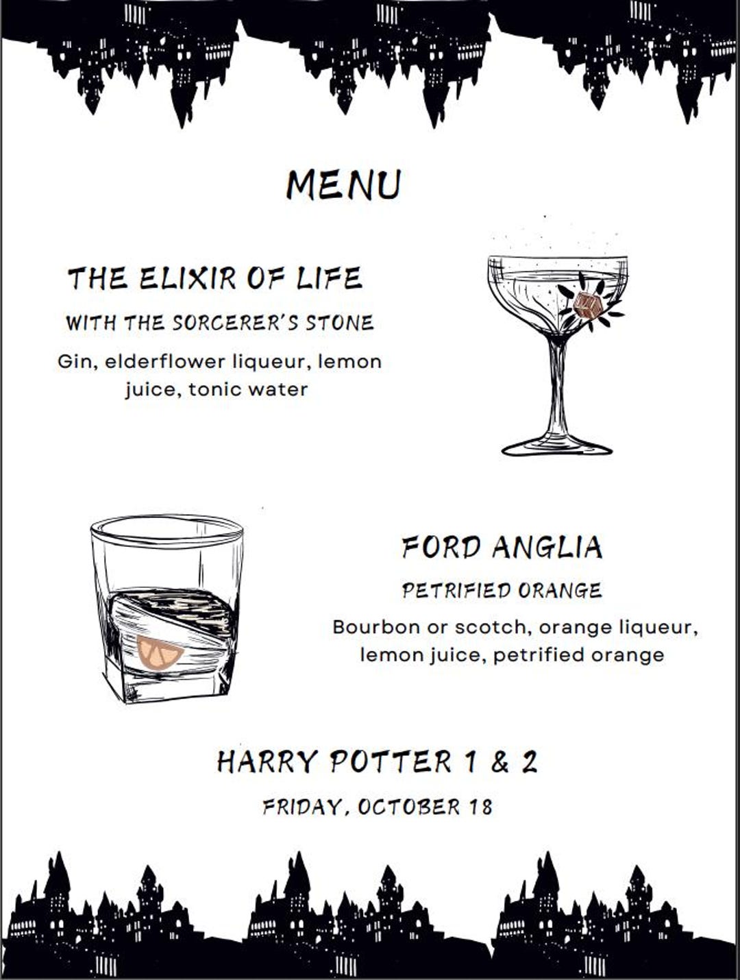 Drinks Menu Black and White Minimal Drinks Menu With Graphics Sleek ...