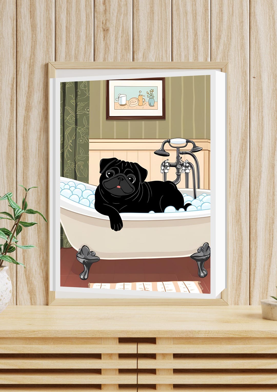 Funny Pug Bathroom Wall Art Set of 3 – Printable Dog Bathroom Decor ...