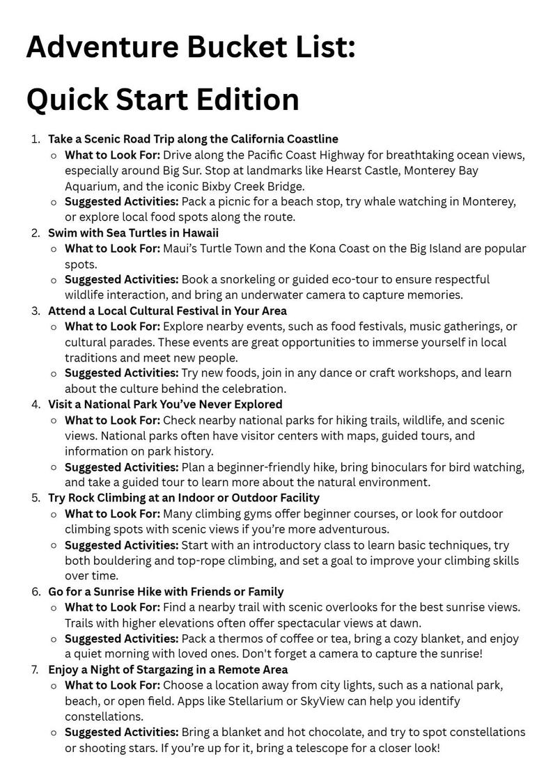 Custom Bucket List Adventure Plan Personalized Travel & Life ...
