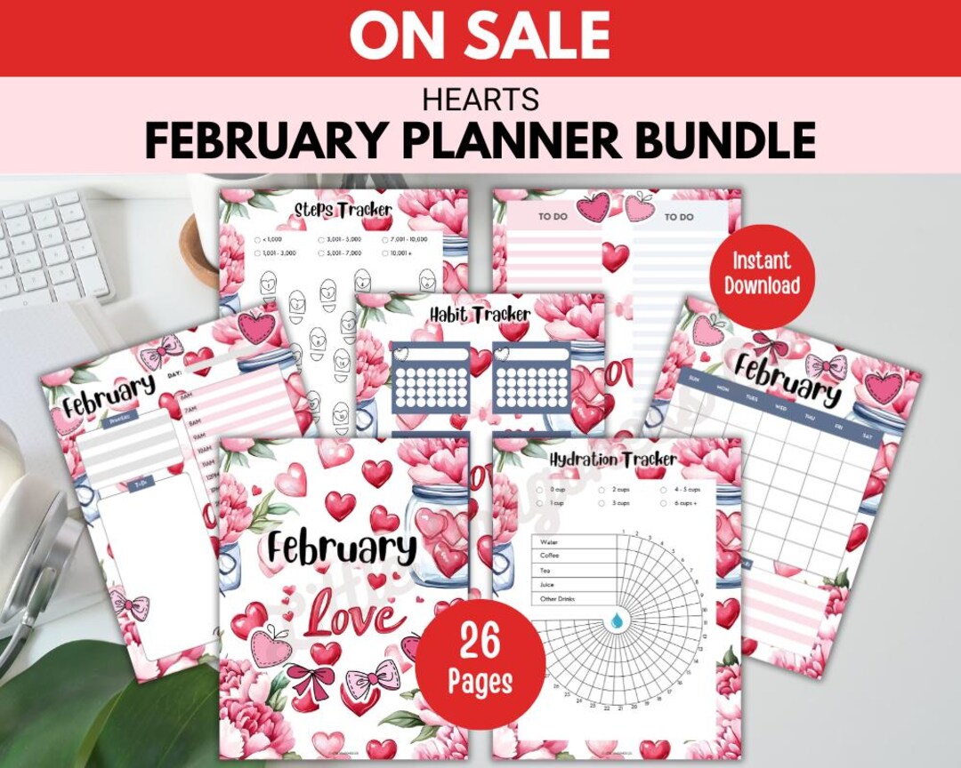 Hearts FEBRUARY JOURNAL Bundle,printable Monthly Weekly Daily Journal ...