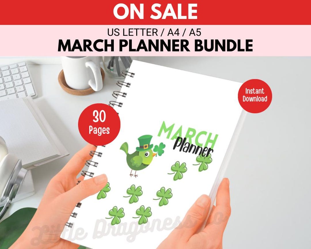 March JOURNAL BUNDLE, Clover, Undated, Printable Monthly Weekly Daily ...