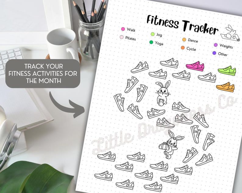 Monthly Fitness Tracker,printable Journal Template,planner Page,track ...