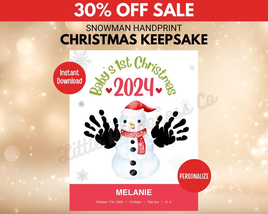 Snowman Handprint Art, Baby First Christmas,printable,self Editable ...