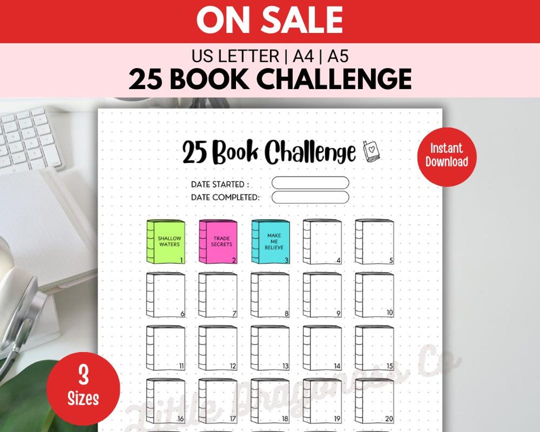 25 Book Challenge,printable Minimalistic Challenge,planner Page,pdf ...