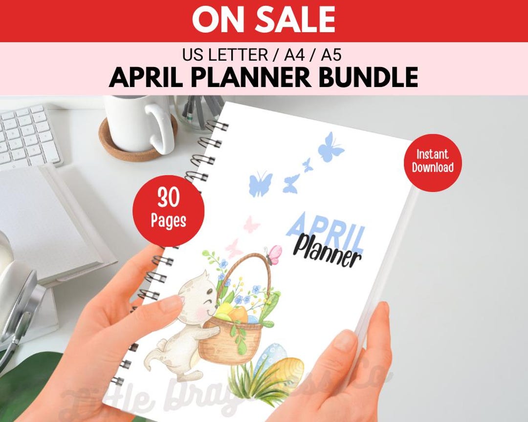 April JOURNAL BUNDLE, Easter Bunny, Undated, Printable Monthly Weekly ...