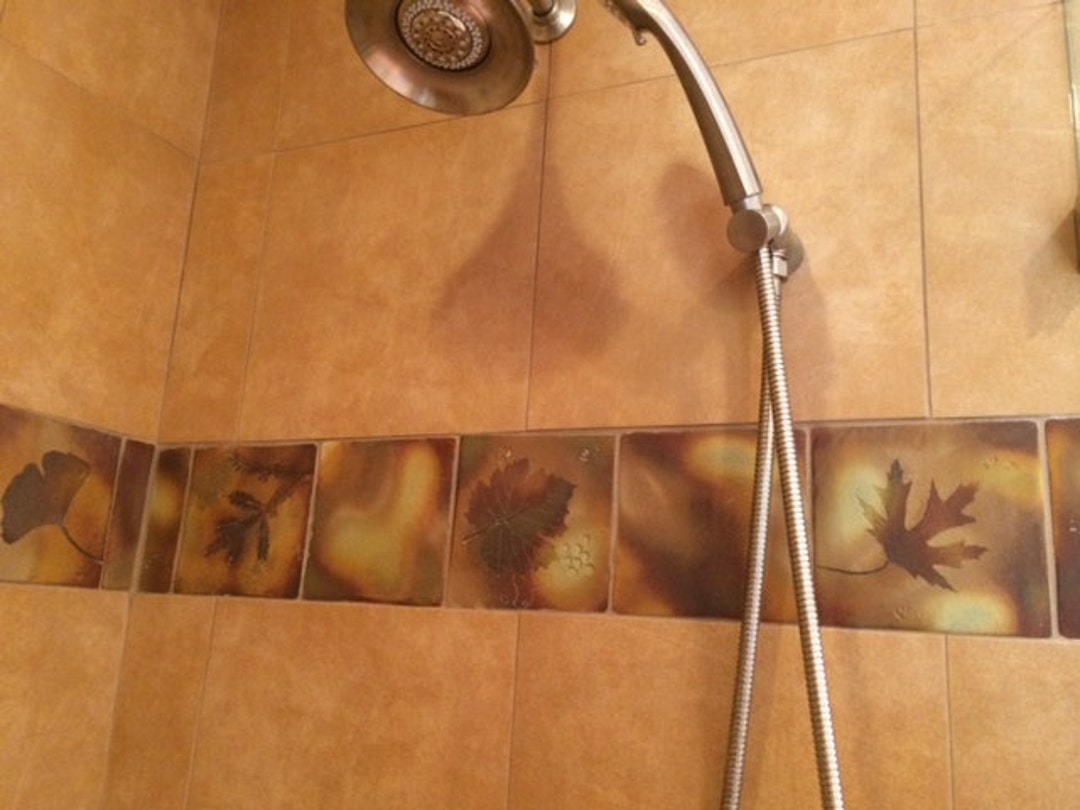Botanical Backsplash Tile: Handmade Stoneware With Real Leaf Imprint - Etsy