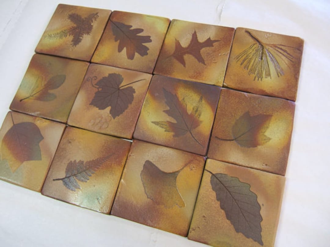 Handmade Leaf Tile: Rustic Cabin Botanical Accent, Change of Seasons ...