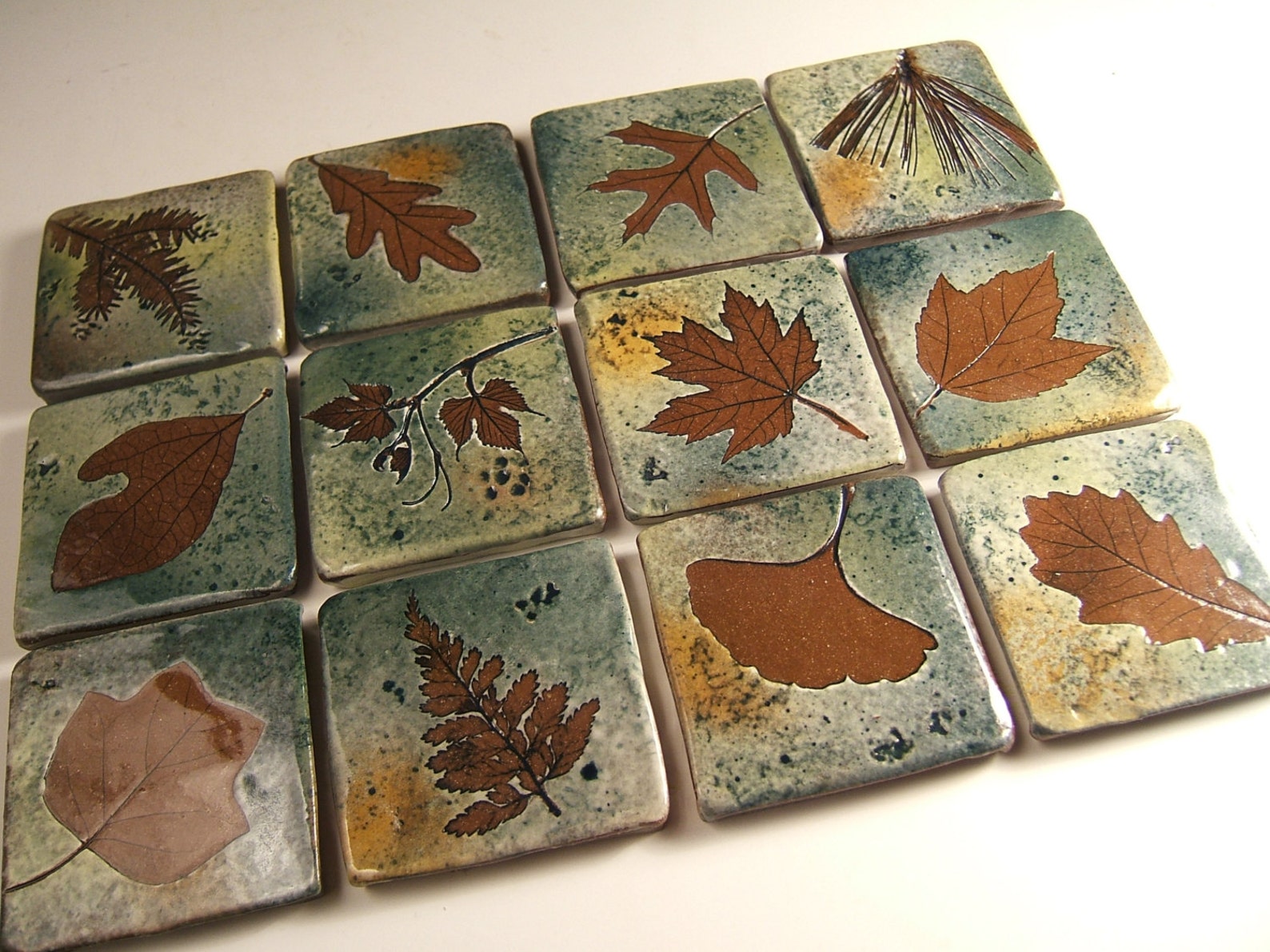 Handmade Green Leaf Ceramic Tile, Botanical Backsplash or Coaster, 6 ...
