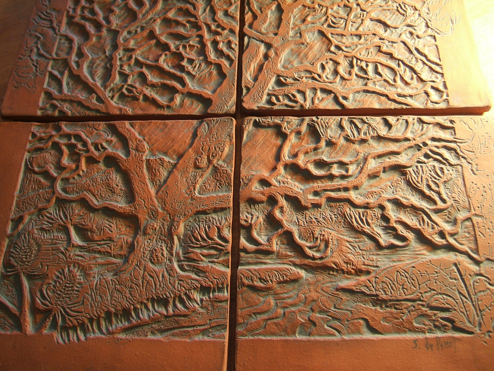 Carved Tile Woodland Scene: Craftsman Style Stoneware Backsplash - Etsy
