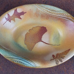 Pottery Serving Bowl Medium With Leaf Impressions - Etsy