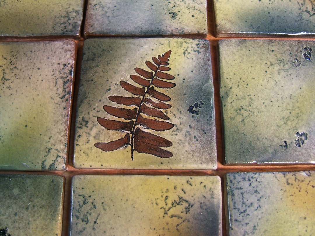 9 Backsplash Tiles Rustic Botanical 4 Inch Stoneware Ceramic Tiles or ...