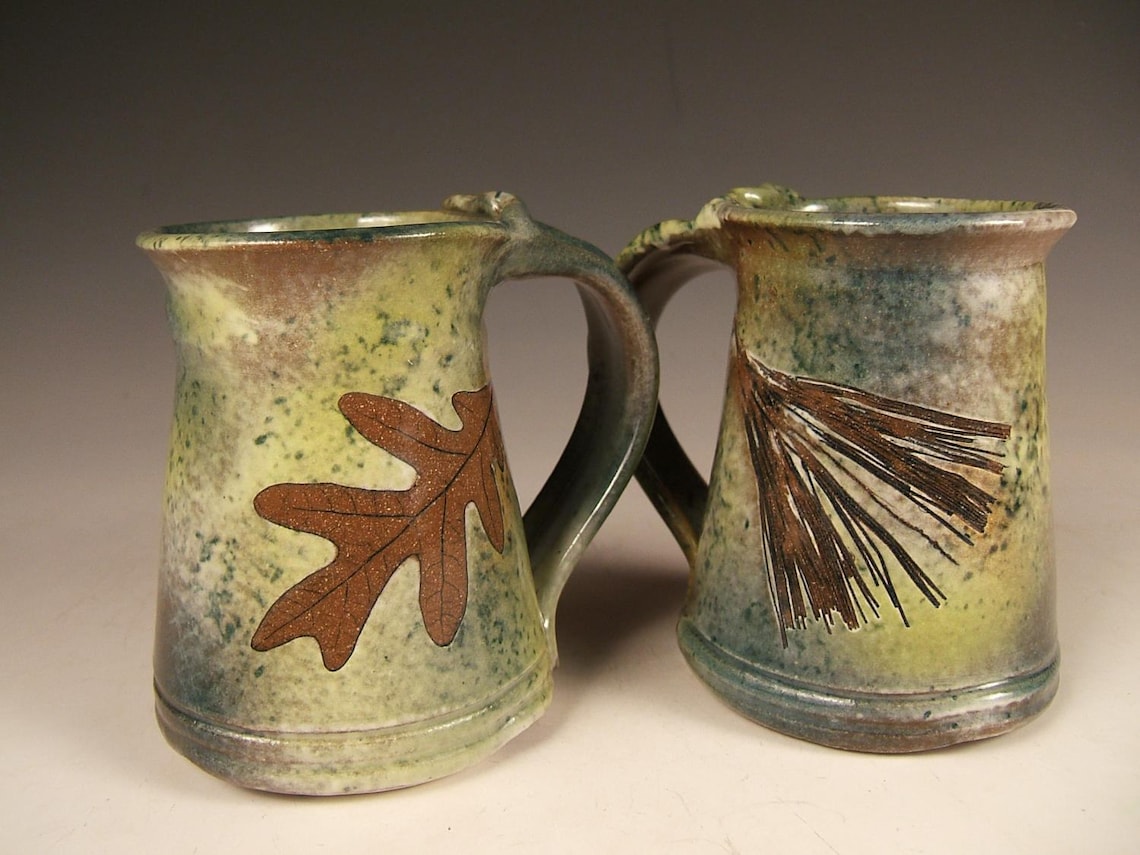 Coffee Mug Handmade Pottery Leaf Hand 10-12 Oz - Etsy
