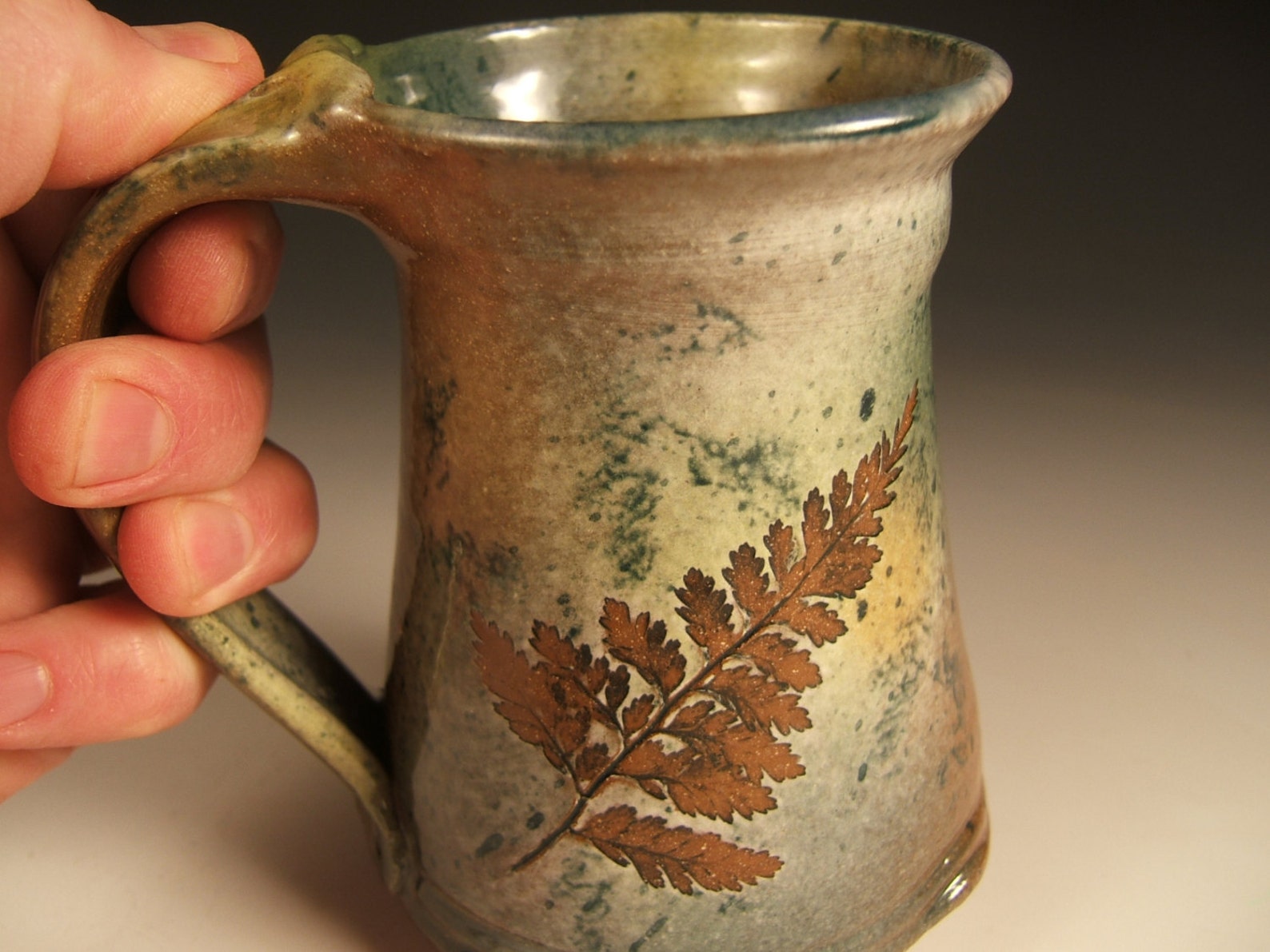 Coffee Mug Handmade Pottery Leaf Hand 10-12 Oz - Etsy