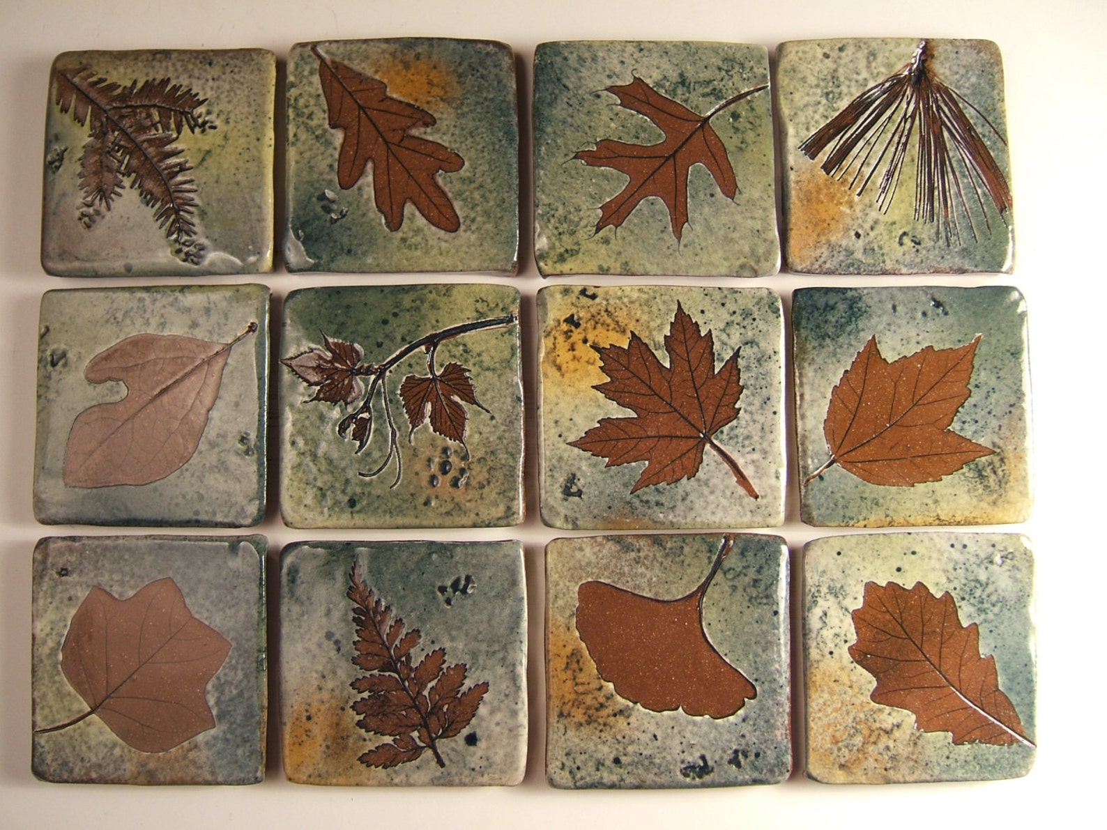 Handmade Green Leaf Ceramic Tile, Botanical Backsplash or Coaster, 6 ...