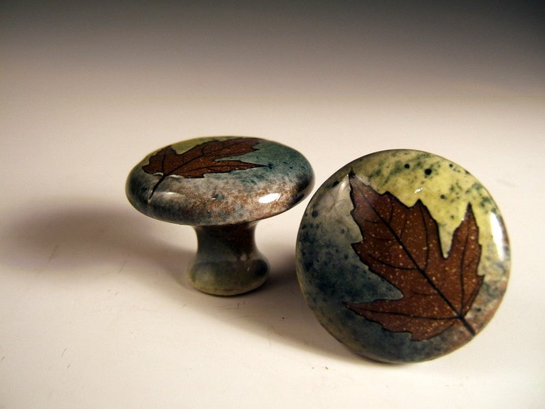 Cabinet Knob Ceramic Leaf Handmade - Etsy