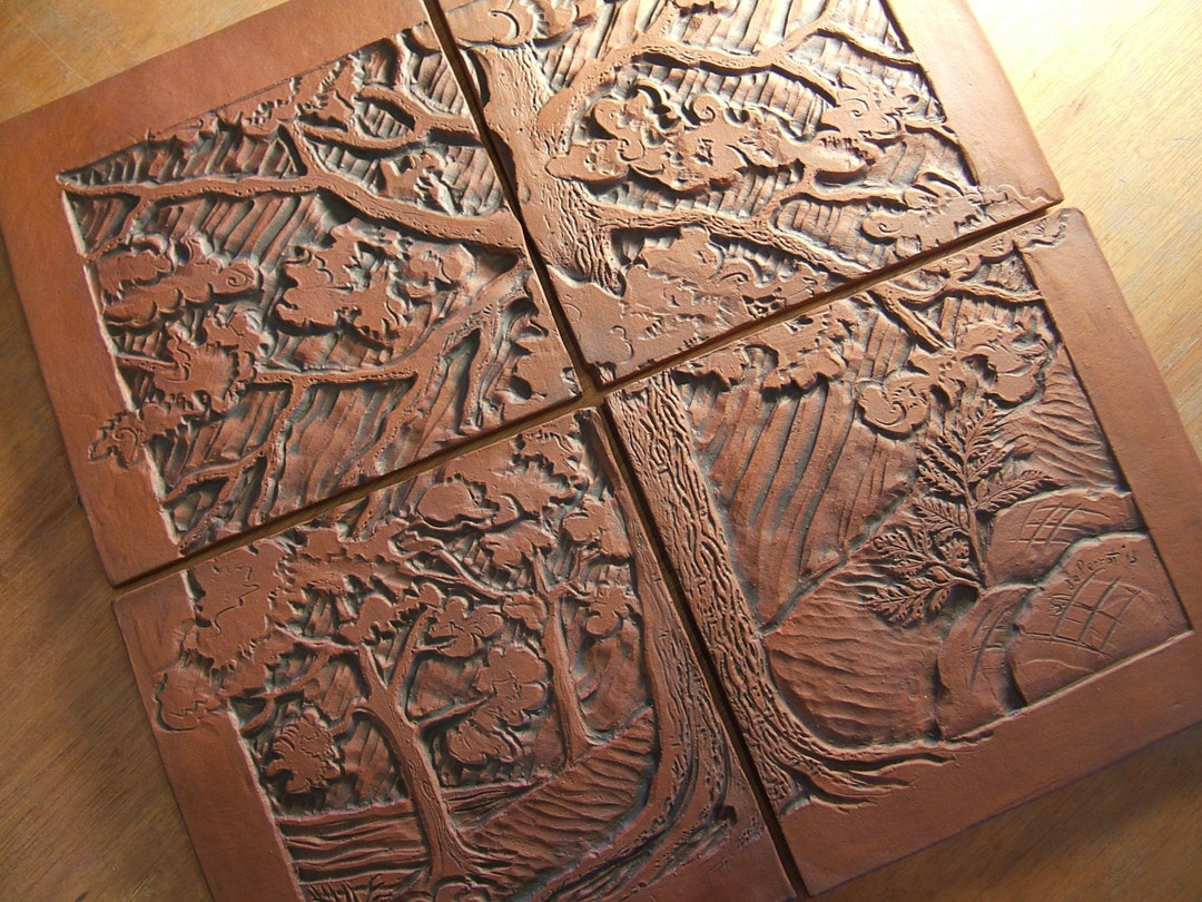 Craftsman Style Carved Tile Woodland Scene for Backsplash Table Top ...