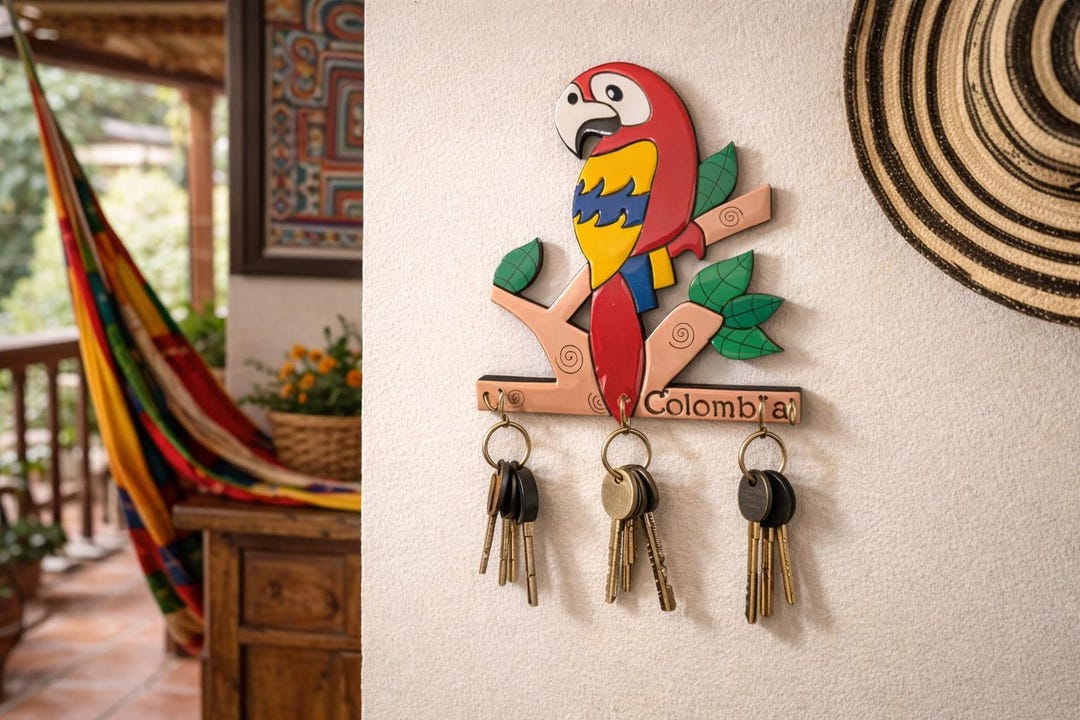 Colombian Wooden Key Holder Wall Decor • Colorful Artisan Hooks ...