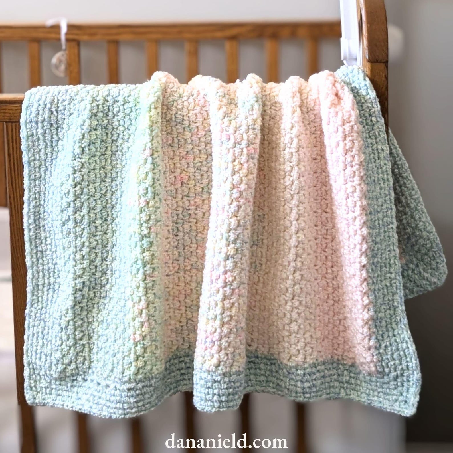 Moss Stitch Crochet Baby Blanket Pattern Using 3 Strands Held Together ...