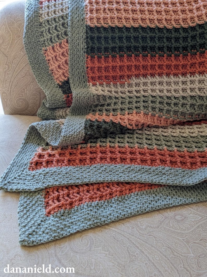 Waffle Stitch Crochet Baby Blanket Pattern With a Moss Stitch Border ...