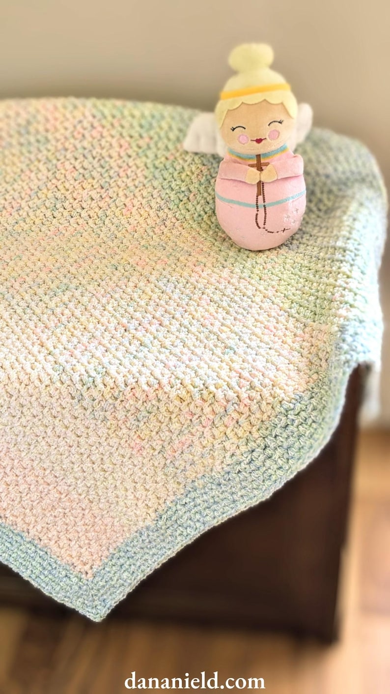 Moss Stitch Crochet Baby Blanket Pattern Using 3 Strands Held Together ...