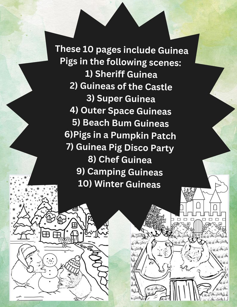 Coloring Pages of Guinea Pigs! - Etsy