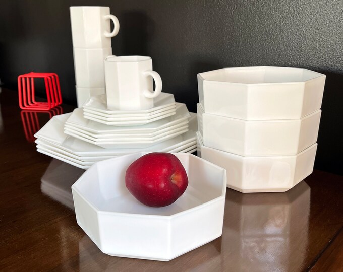 Arcopal White Octime Dishes Set, Setting for 4, Set of Octagonal White ...