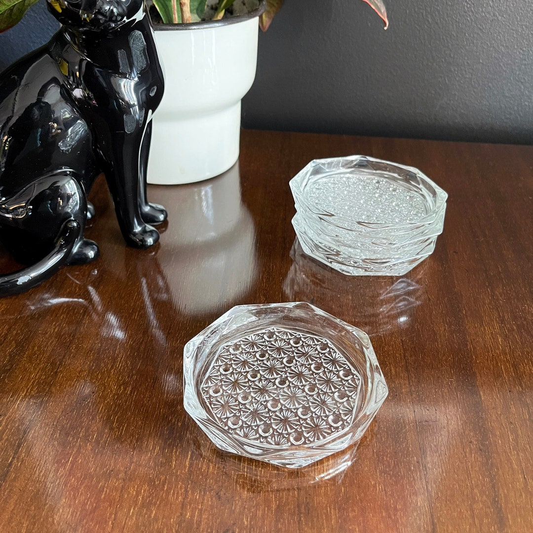 Arcoroc Drink Coasters, Vintage Clear Glass Drink Coasters, 1980's ...