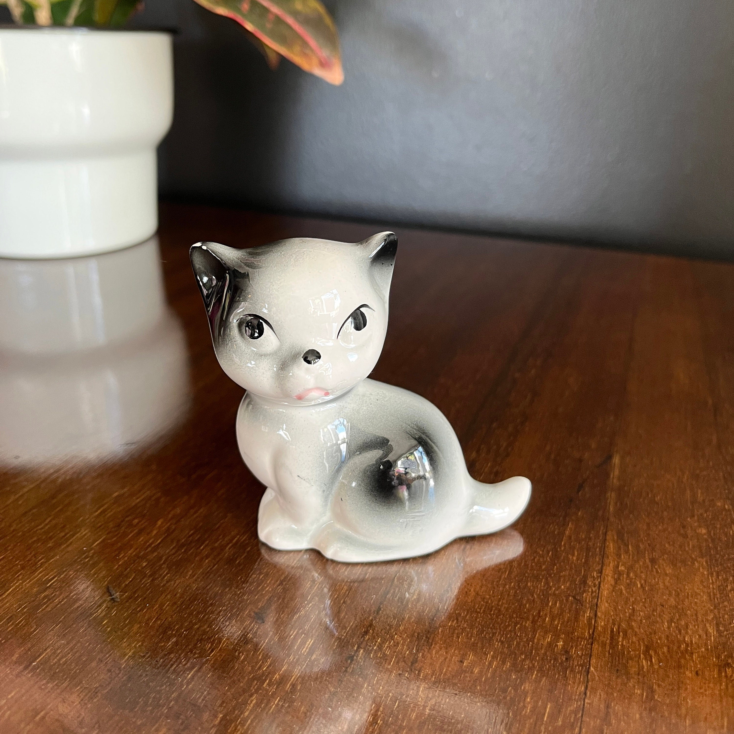 Vintage Cat Figurine, Made in Japan, Cat With Black Spots, Japanese Cat ...