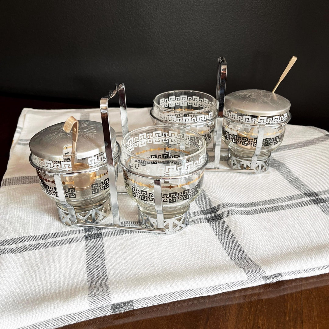 Vintage Condiment Caddy Set of TWO - Glass With Black and Gold Details ...
