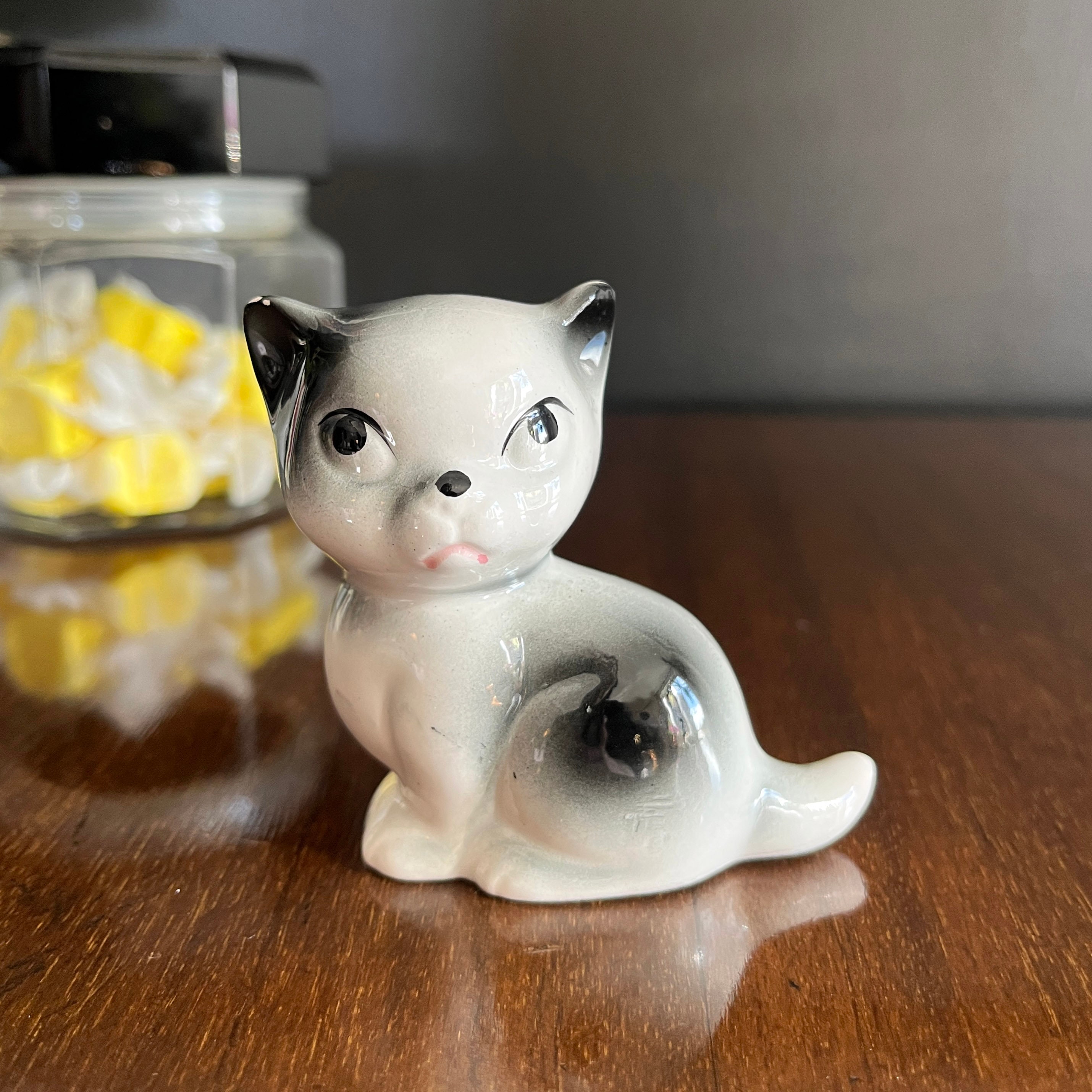Vintage Cat Figurine, Made in Japan, Cat With Black Spots, Japanese Cat ...