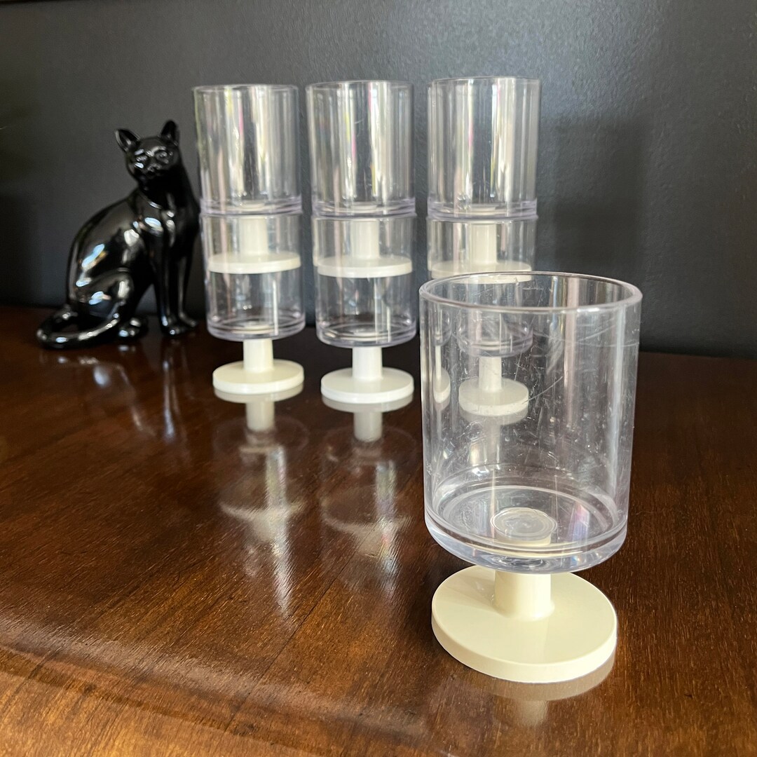 Stacking Plastic Wine Glasses - Vintage Mod Style Stacking Cups, White ...