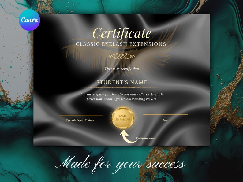 Branded Canva Certificate Lash and Beauty Course, Student Diploma ...
