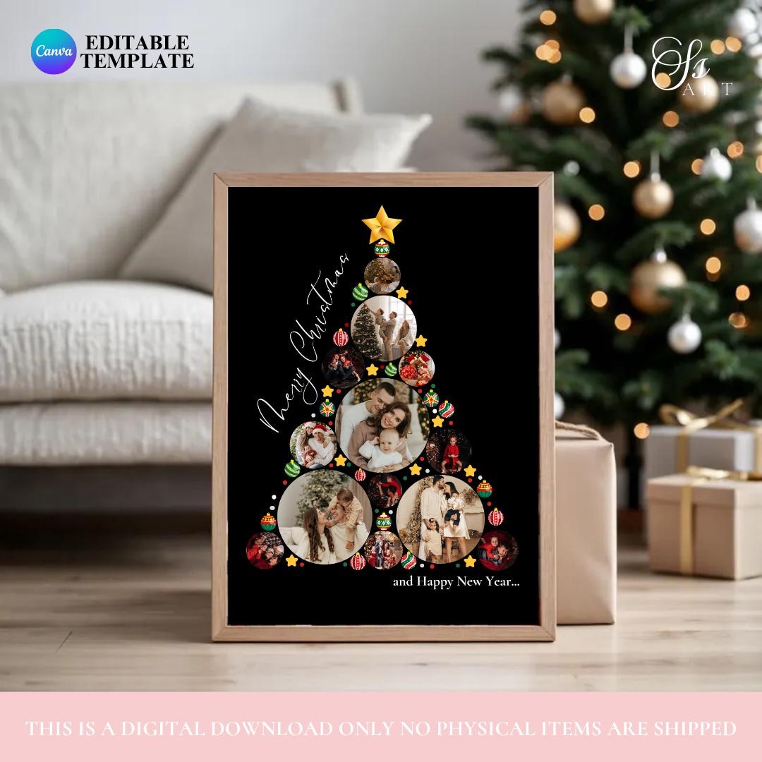 Christmas Tree Photo Collage Template: Editable Holiday Wall Art ...