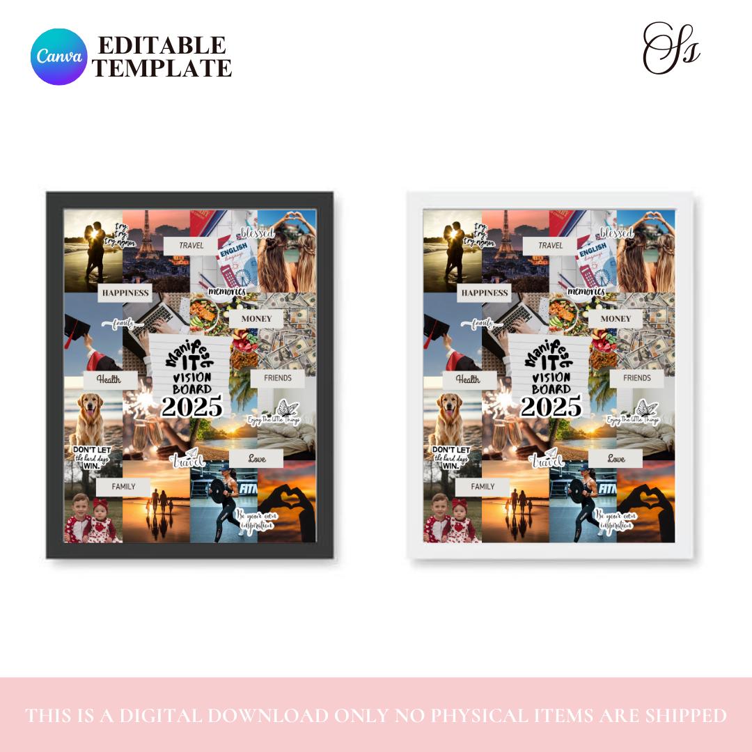 Editable Vision Board Template 2025: Printable Canva Design (digital ...