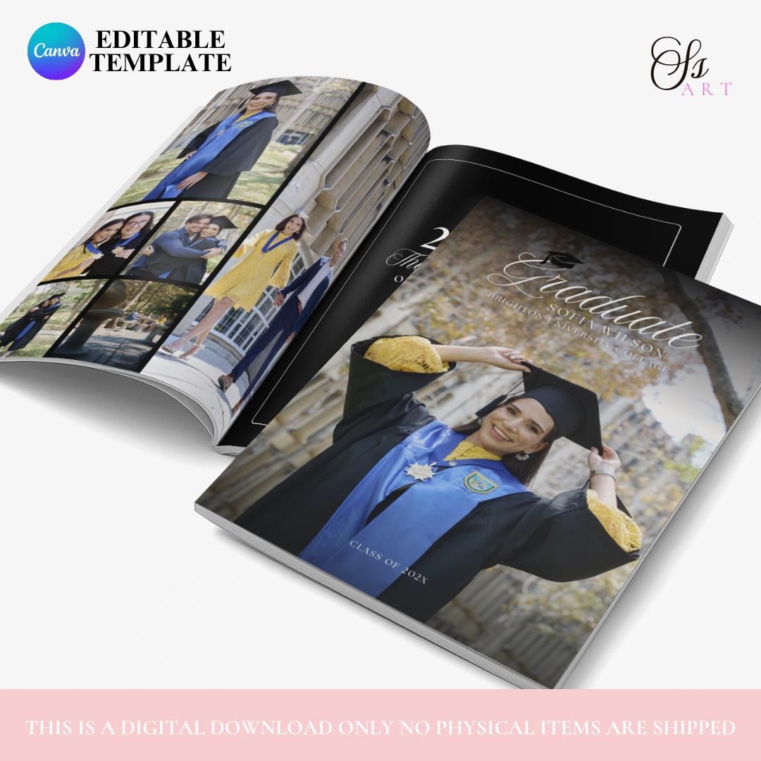 Editable Graduation Photo Album Template Canva Design With Vision Board ...