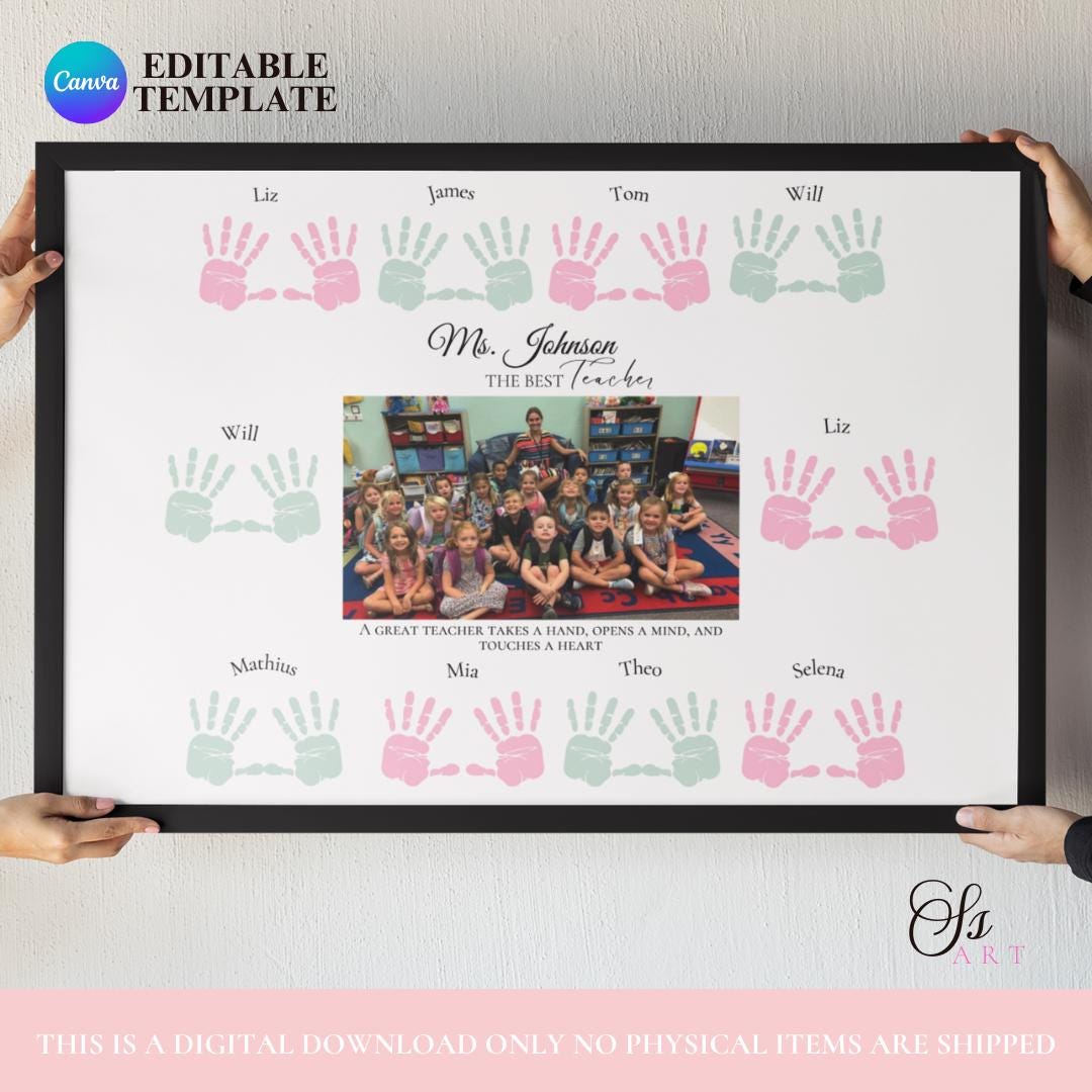 Personalized Teacher Handprint Class Photo Poster (digital Download) - Etsy
