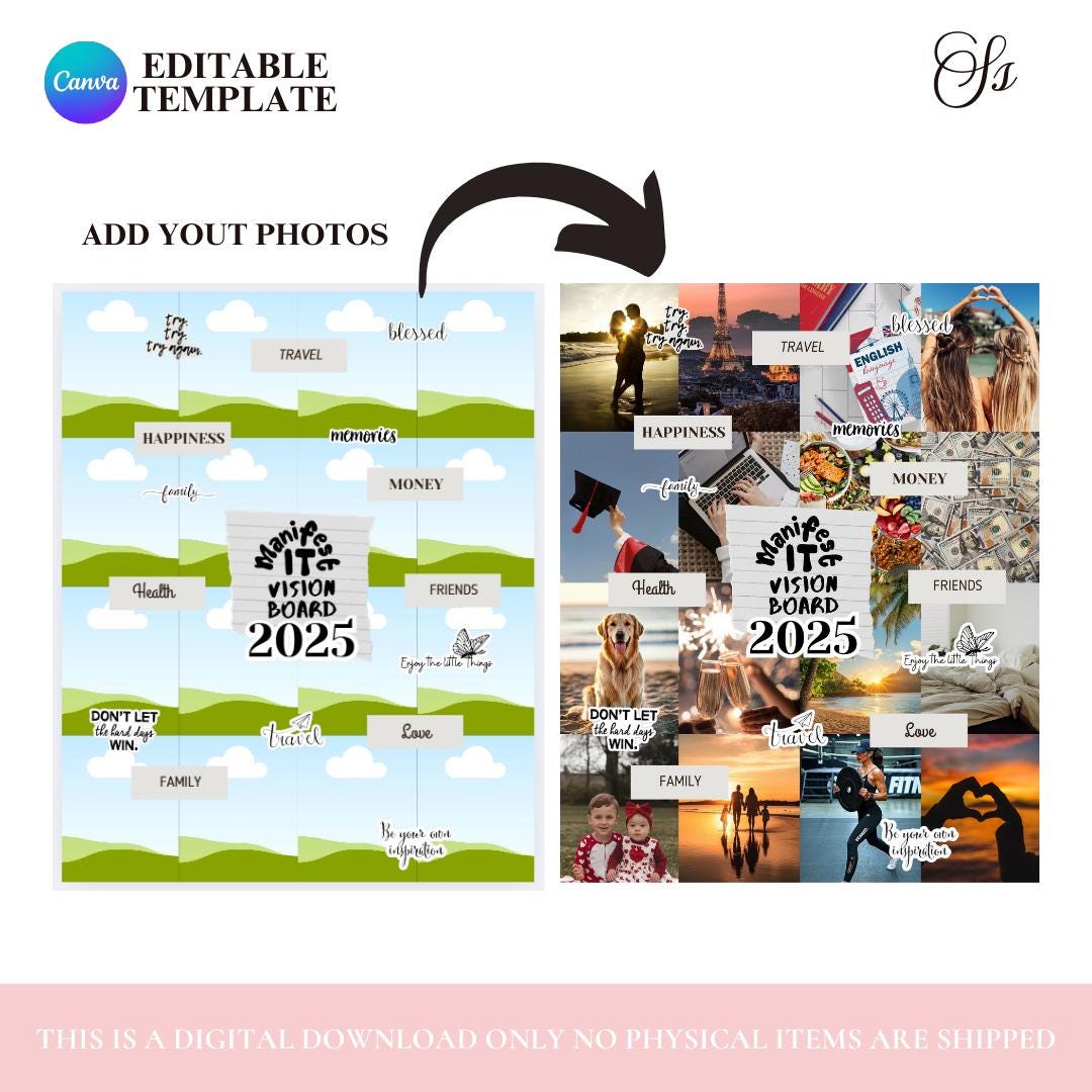 Editable Vision Board Template 2025: Printable Canva Design (digital ...