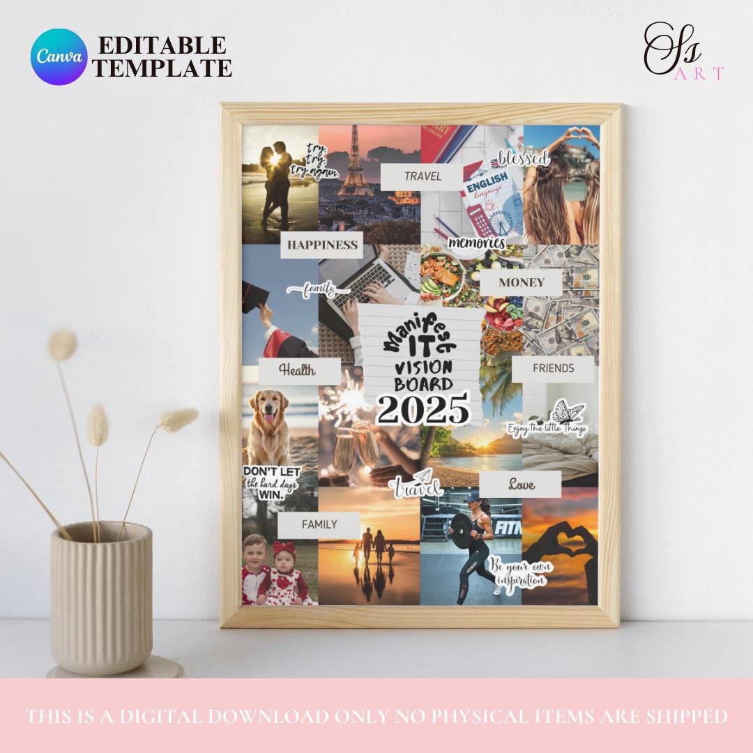 Editable Vision Board Template 2025: Printable Canva Design (digital ...