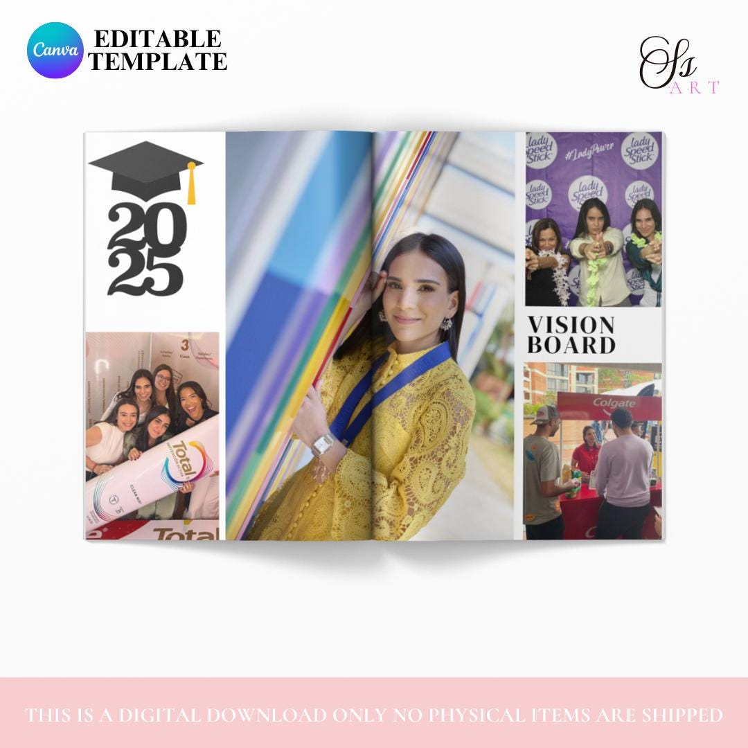 Editable Graduation Photo Album Template Canva Design With Vision Board ...