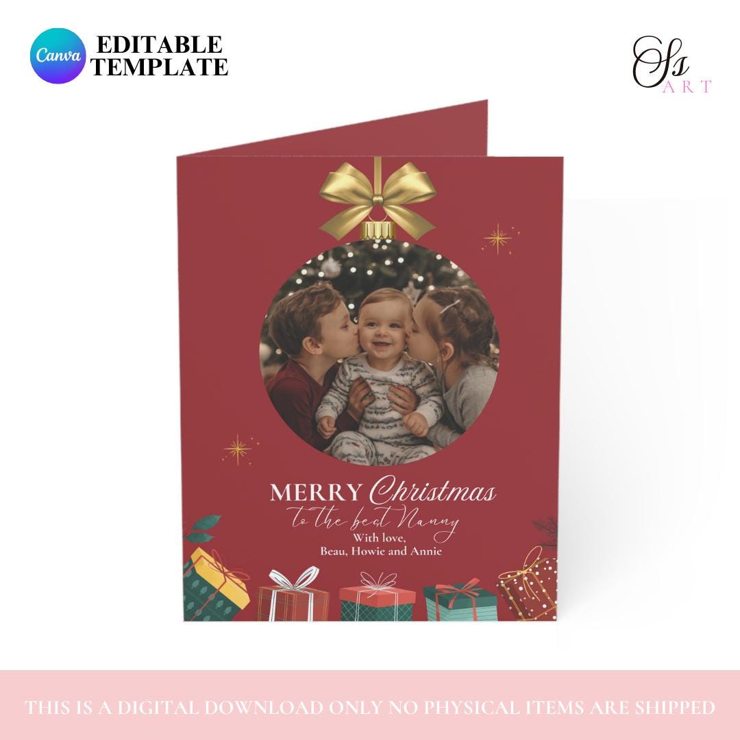 Personalized Nanny Christmas Card Template Editable Canva Holiday ...