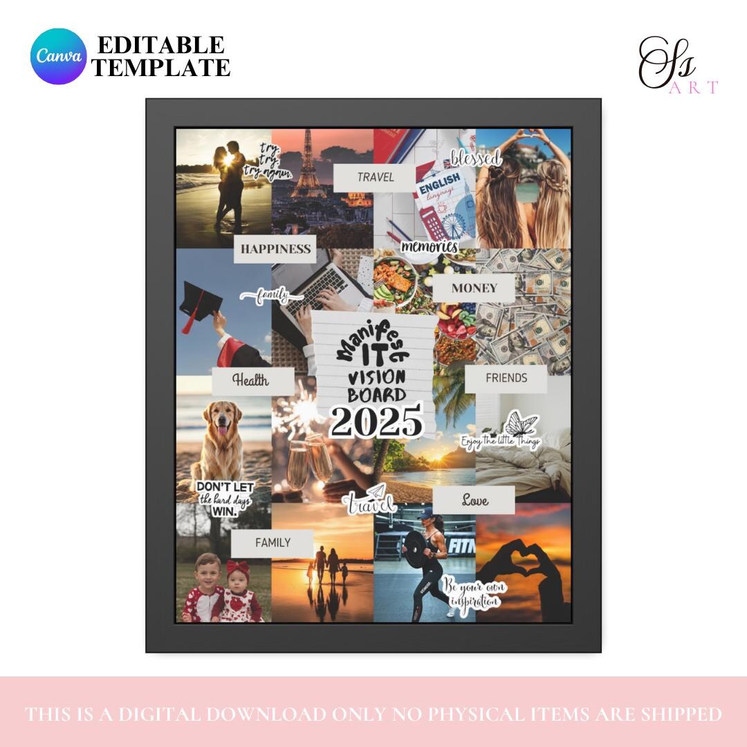 Editable Vision Board Template 2025: Printable Canva Design (digital ...