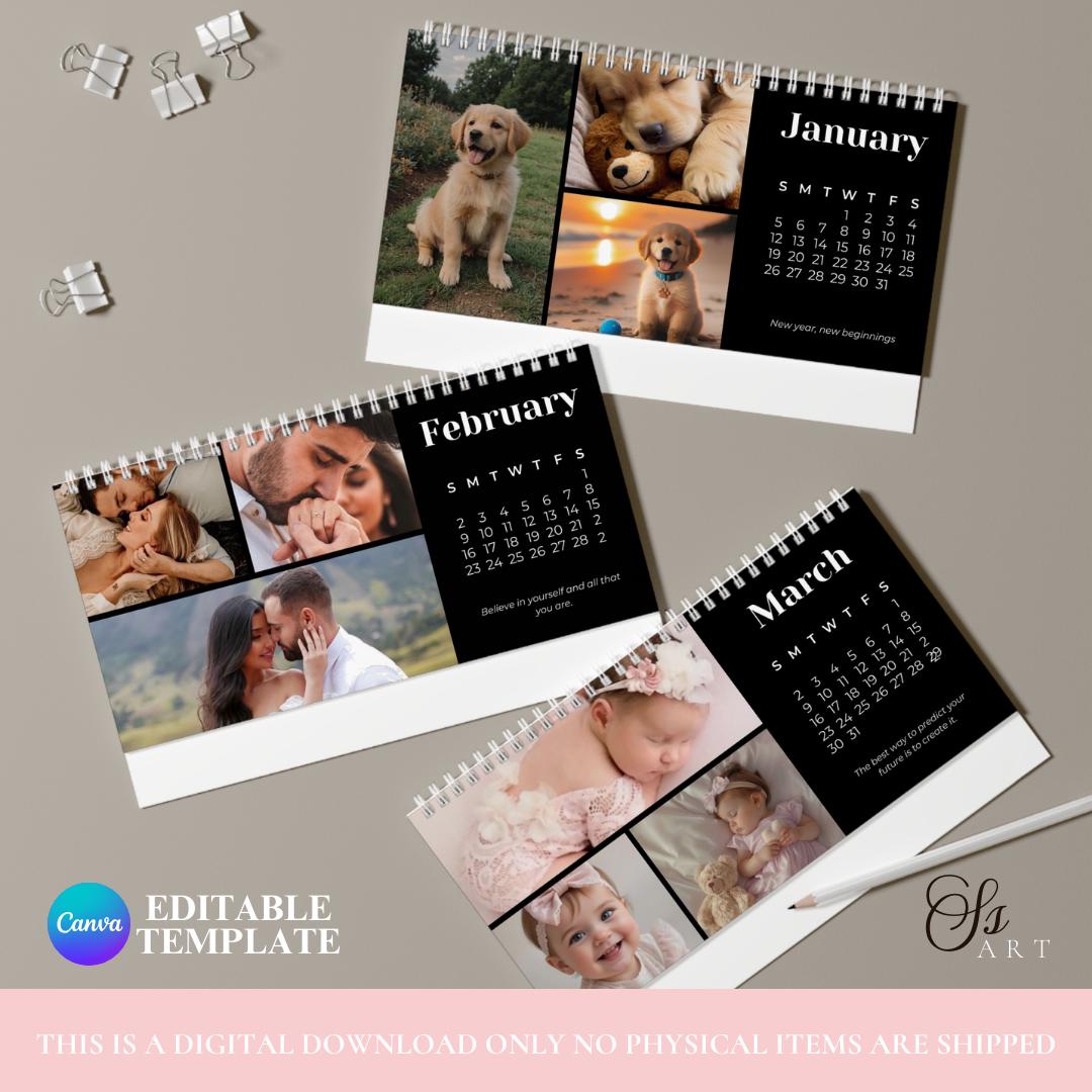 2025 Custom Desk Calendar Template Editable Canva Design for Families ...