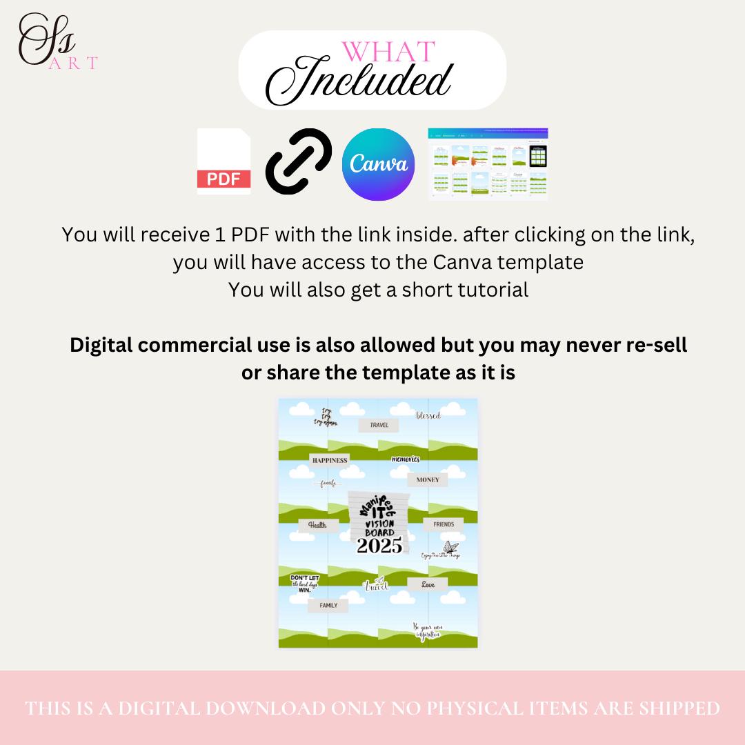 Editable Vision Board Template 2025: Printable Canva Design (digital ...