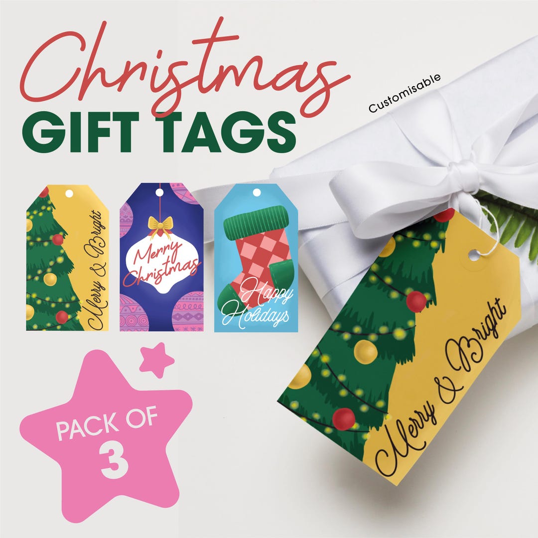 3 Customisable Merry Christmas Printable Gift Tag SVG, Editable ...