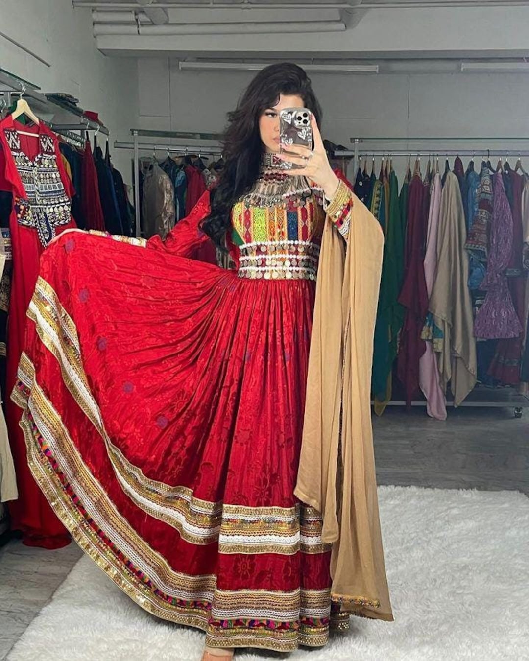 Afghan Gule Bakhmal Traditional Kuchi Dress With Lace and Coin ...