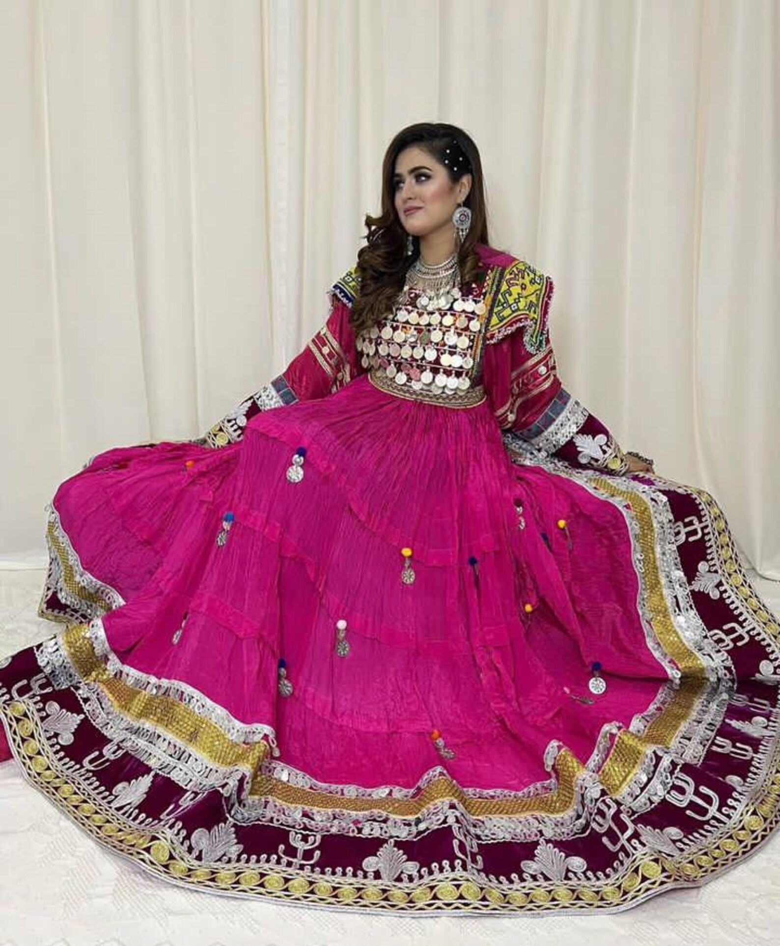 Afghan Charma Traditional Kuchi Dress Embroidery With Beads, Coins, And ...