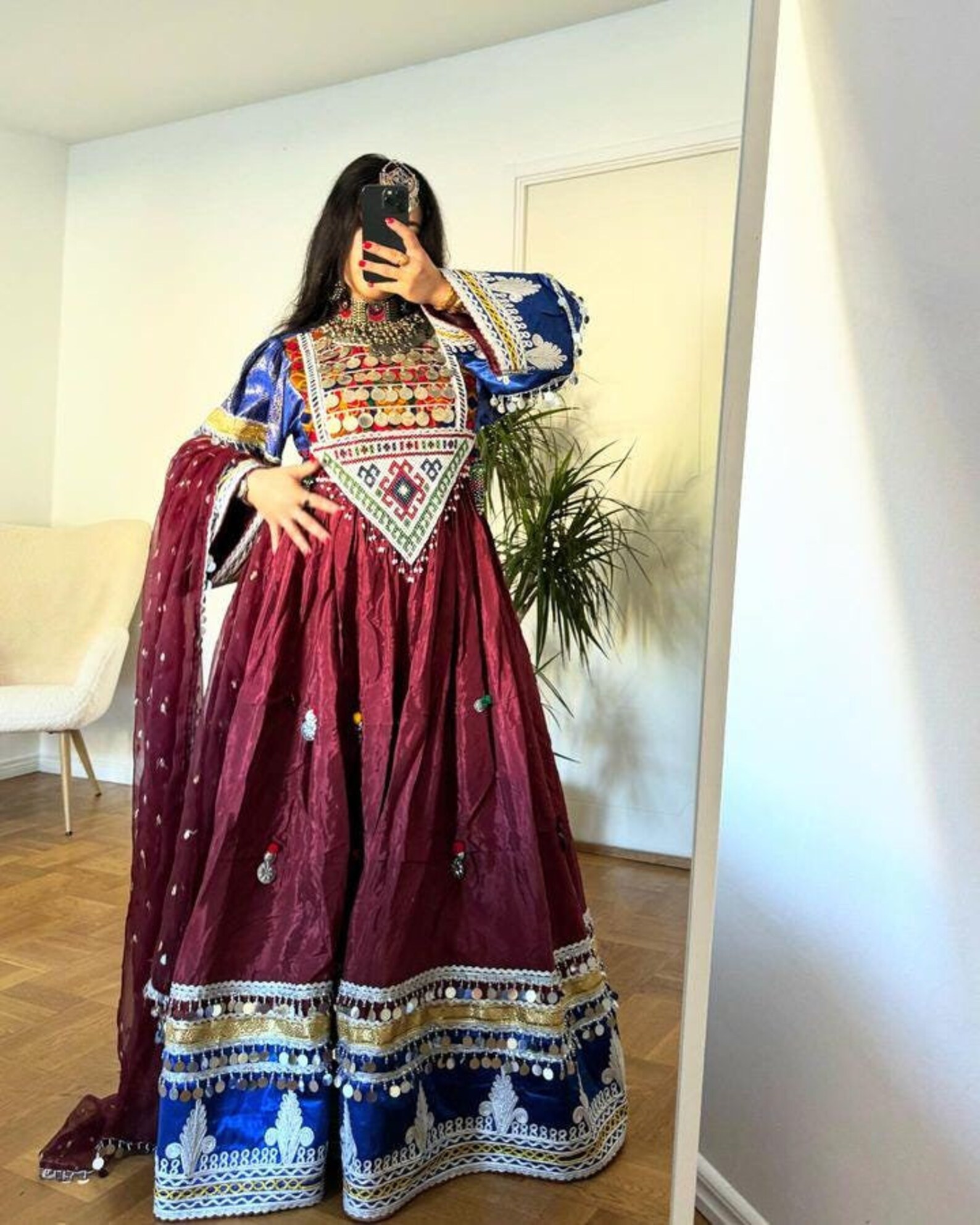 Authentic Afghan Kuchi Handcrafted Dress With Coins, Beads & Embroidery ...