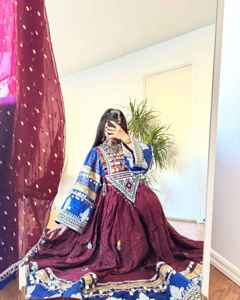 Authentic Afghan Kuchi Handcrafted Dress With Coins, Beads & Embroidery ...