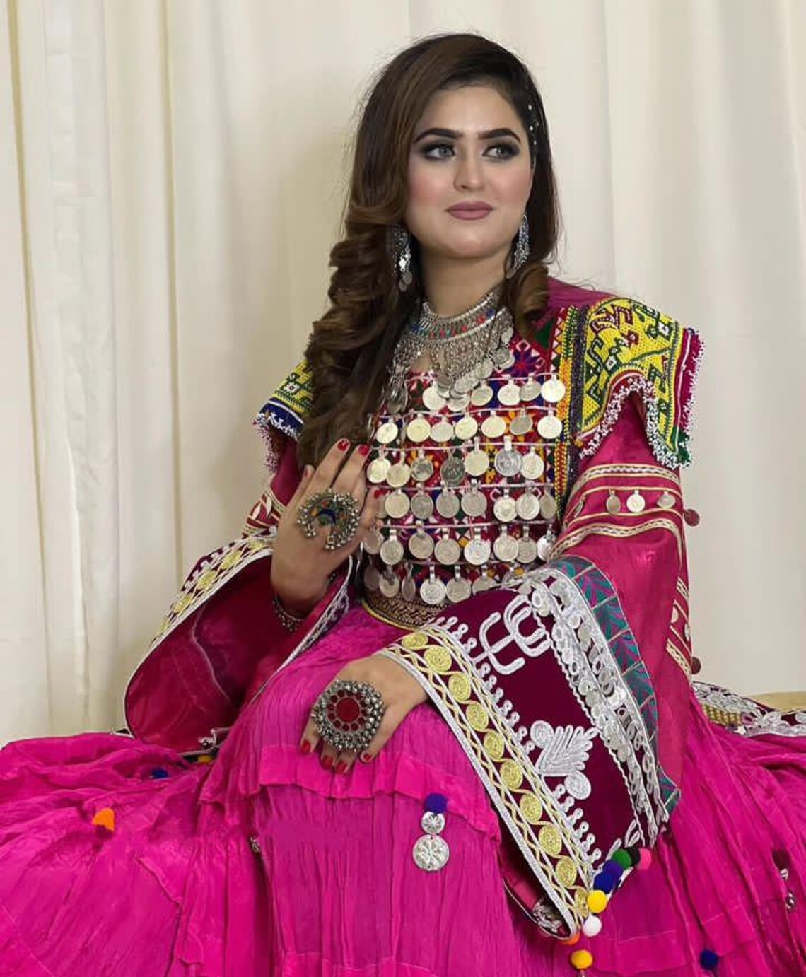 Afghan Charma Traditional Kuchi Dress Embroidery With Beads, Coins, And ...