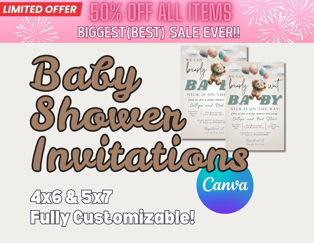 Editable Bear Baby Shower Template | Printable Editable Invite| DIY New ...